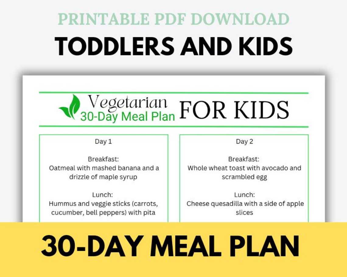 Toddler Meal Plan, Printable 30-day Vegetarian Meal Plan for Kids, Meal ...
