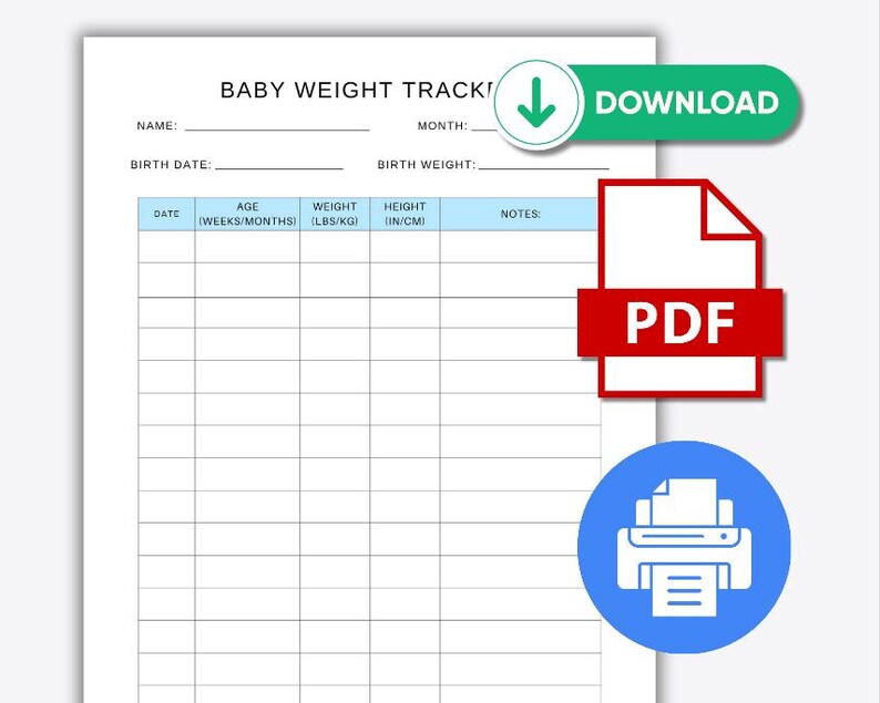 Baby Weight Tracker Chart, Monitor Growth, Date and Age Tracker, Record ...