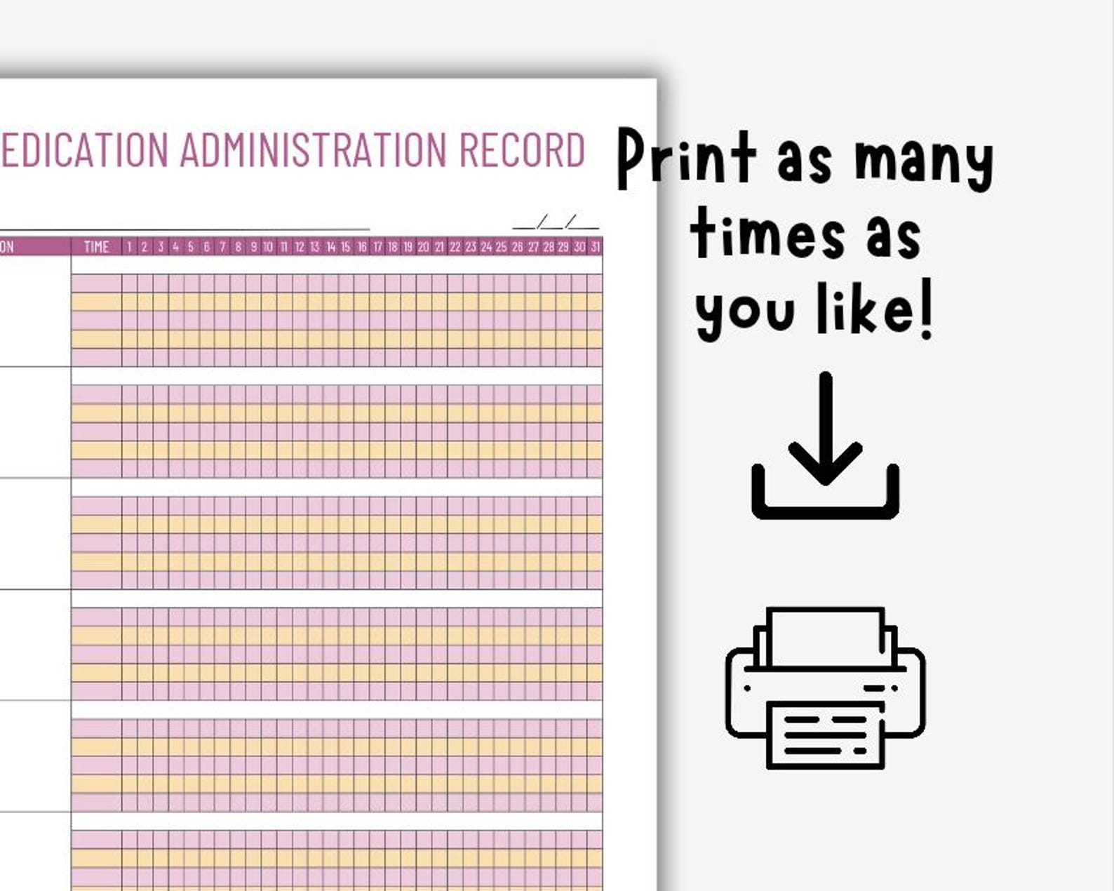 MAR | Medication Administration Record | Printable Medicine Record ...