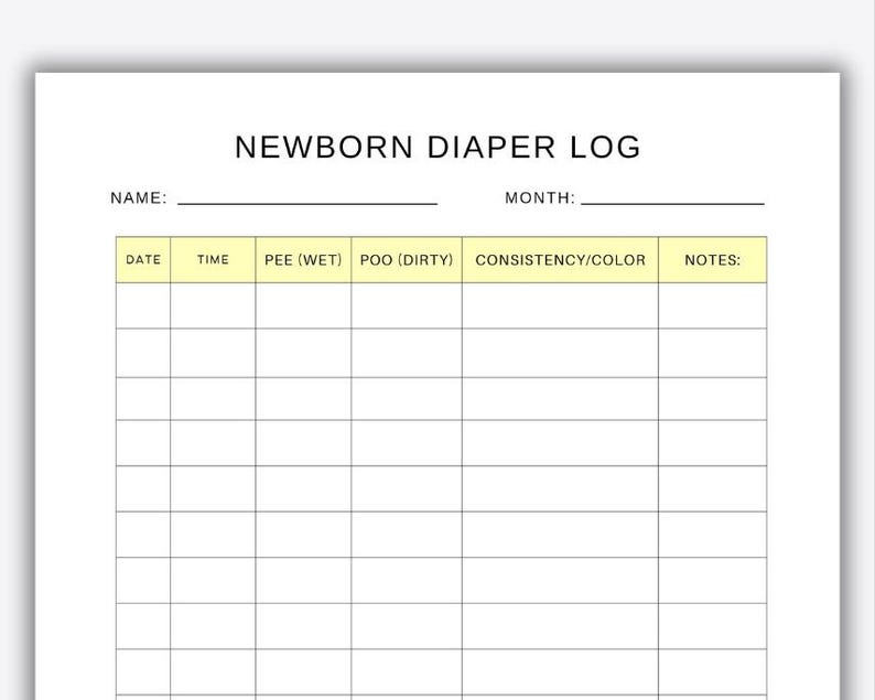 Printable Infant Diaper Log, Newborn Diaper Change Log Sheet, Printable ...