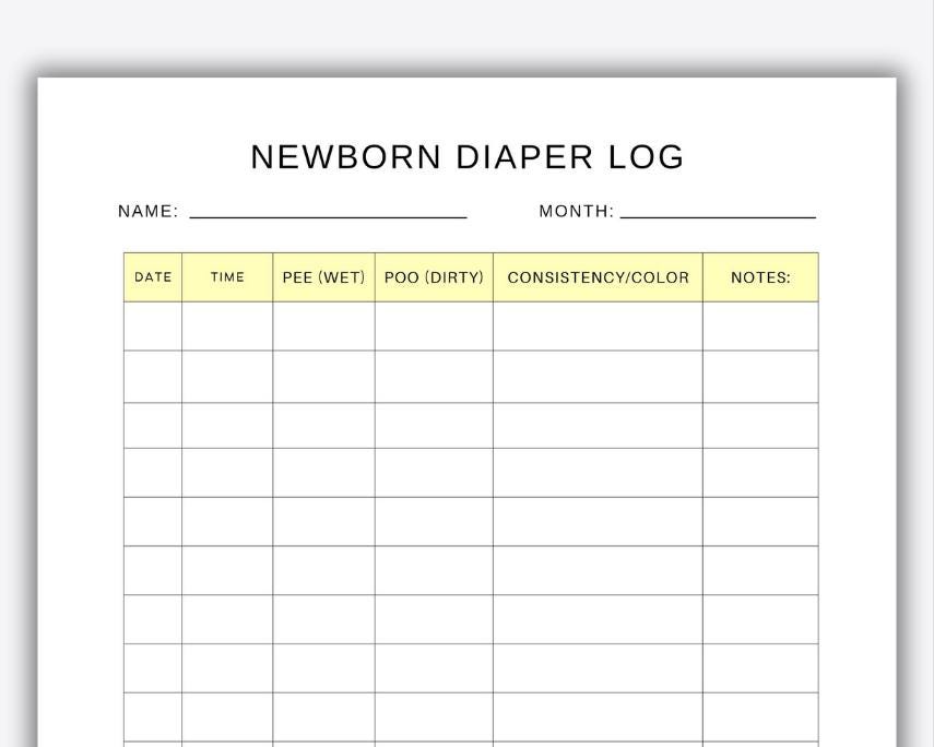 Printable Infant Diaper Log, Newborn Diaper Change Log Sheet, Printable ...
