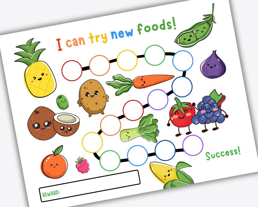 Reward Chart for Picky Eaters, Healthy Eating Rewards, Try New Foods ...