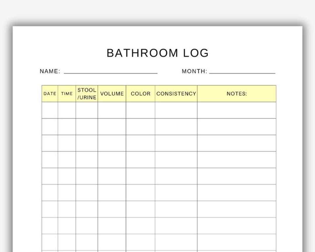 Printable Bathroom Log, Bathroom Tracker for Health Monitoring, Daily ...