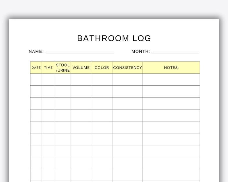 Printable Bathroom Log, Bathroom Tracker for Health Monitoring, Daily ...