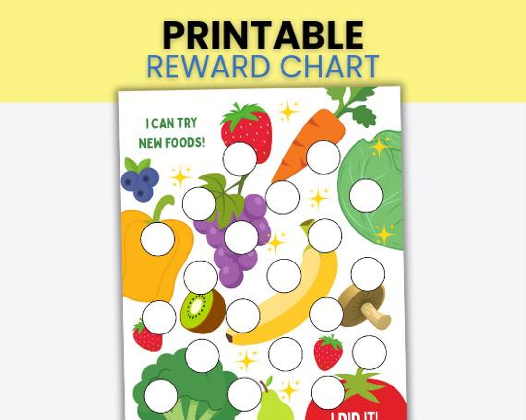 Try New Food Reward Chart Printable, Kids Healthy Eating Tracker ...