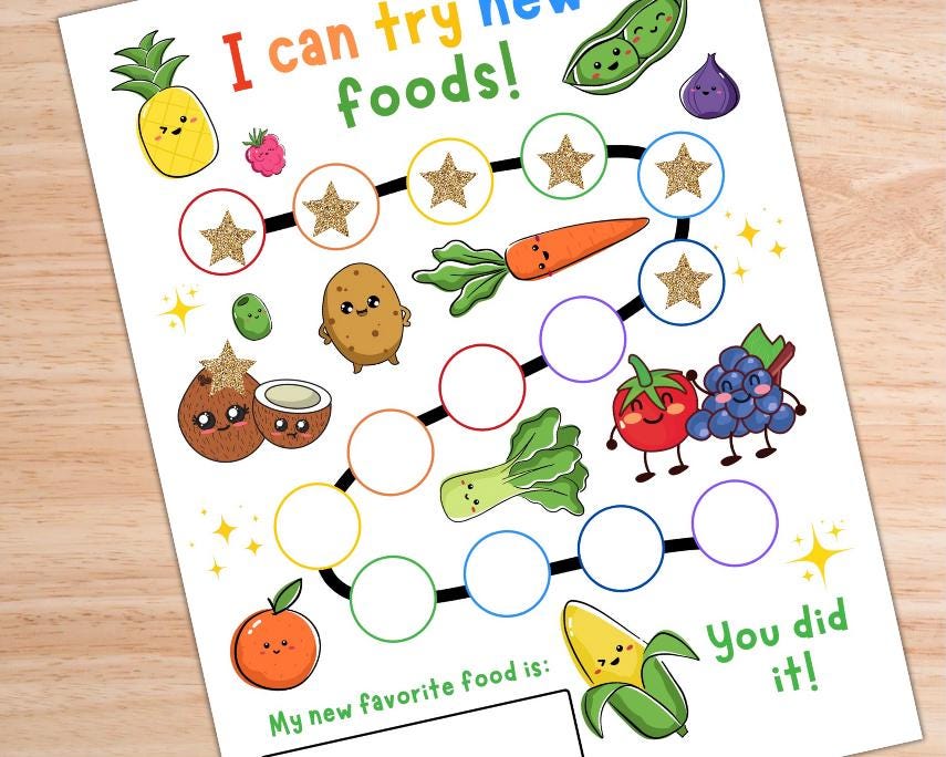 Reward Chart for Picky Eaters, Healthy Eating Rewards, Try New Foods ...