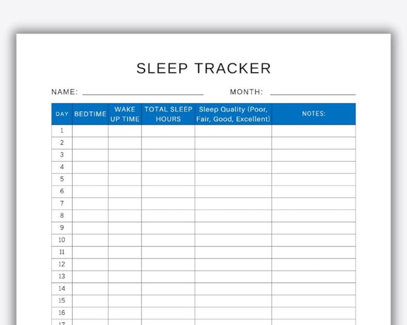 Printable Sleep Tracker, Sleep Log, Bedtime Goal, Sleep Schedule ...