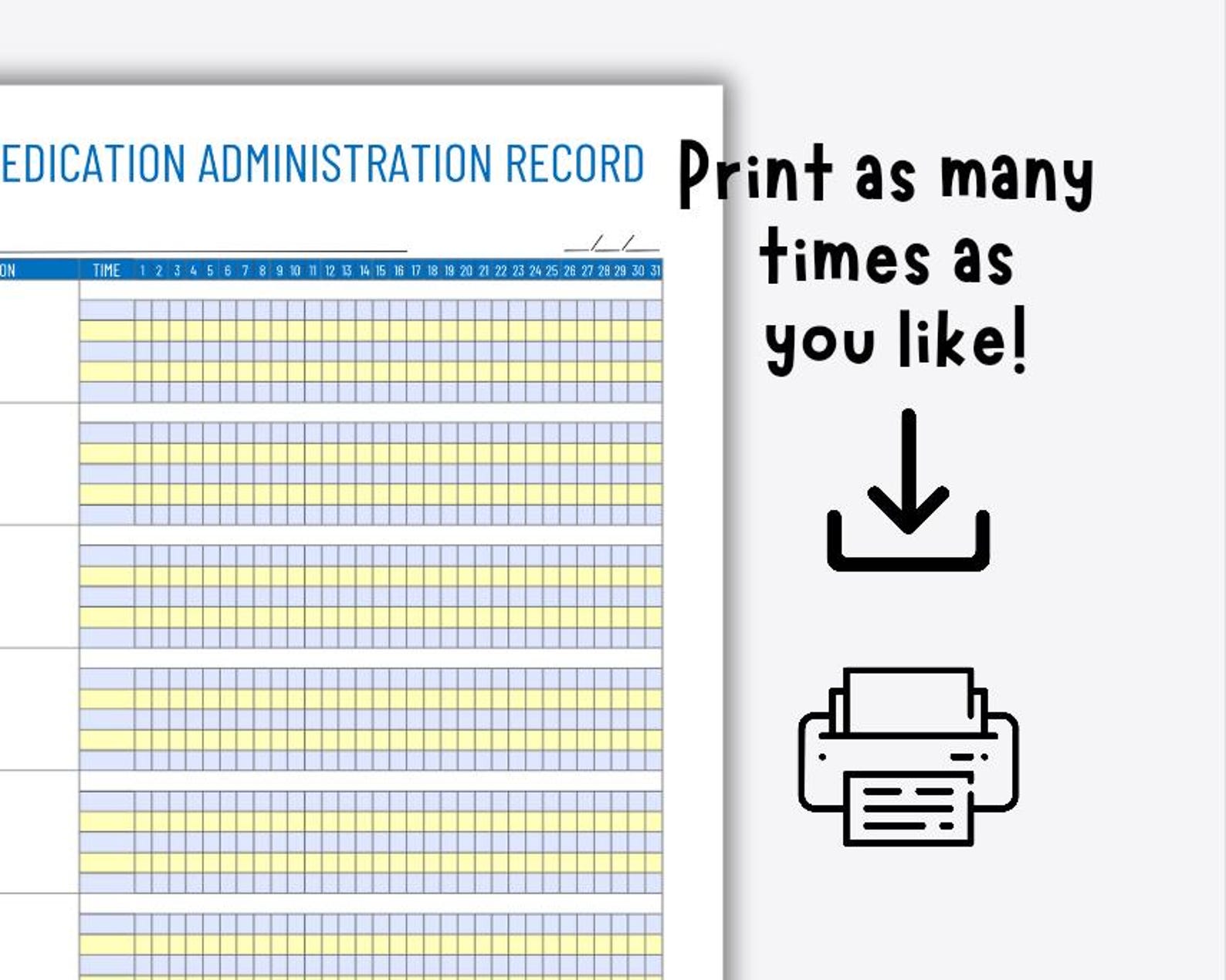 MAR | Medication Administration Record | Printable Medicine Record ...