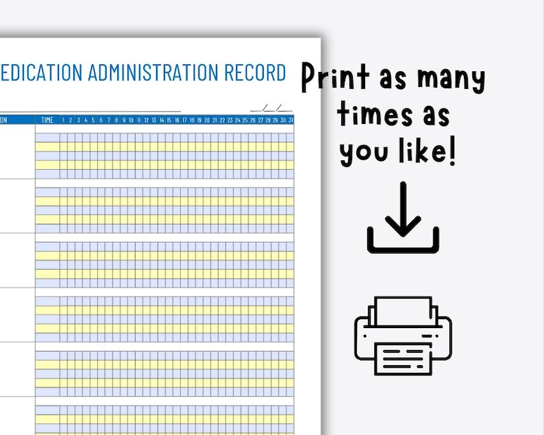 MAR | Medication Administration Record | Printable Medicine Record ...