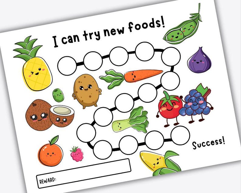 Reward Chart for Picky Eaters, Healthy Eating Rewards, Try New Foods ...