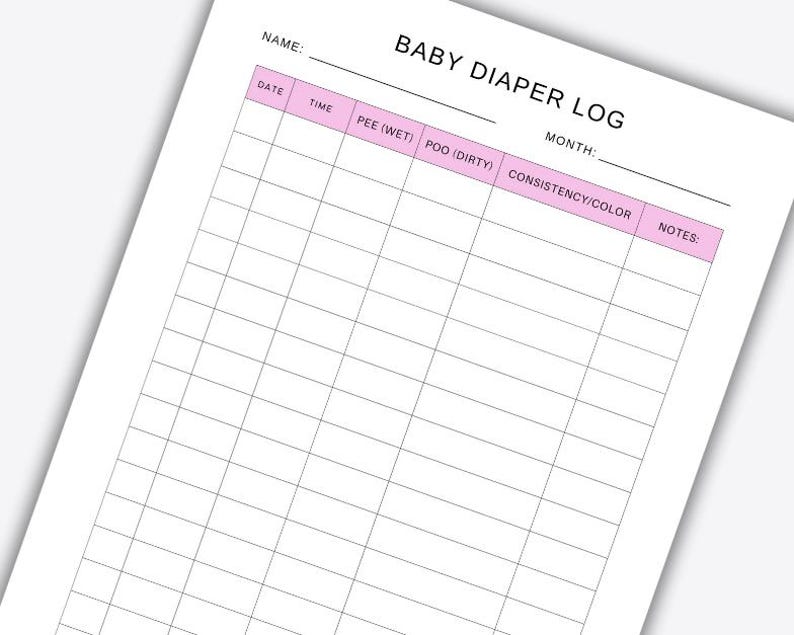 Printable Baby Diaper Log, Newborn Diaper Change Log Sheet, Printable ...