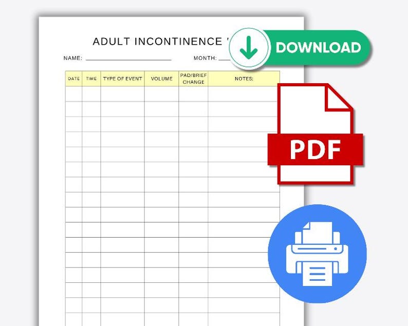 Printable Adult Incontinence Tracker, Bathroom Log Sheet, Bladder ...
