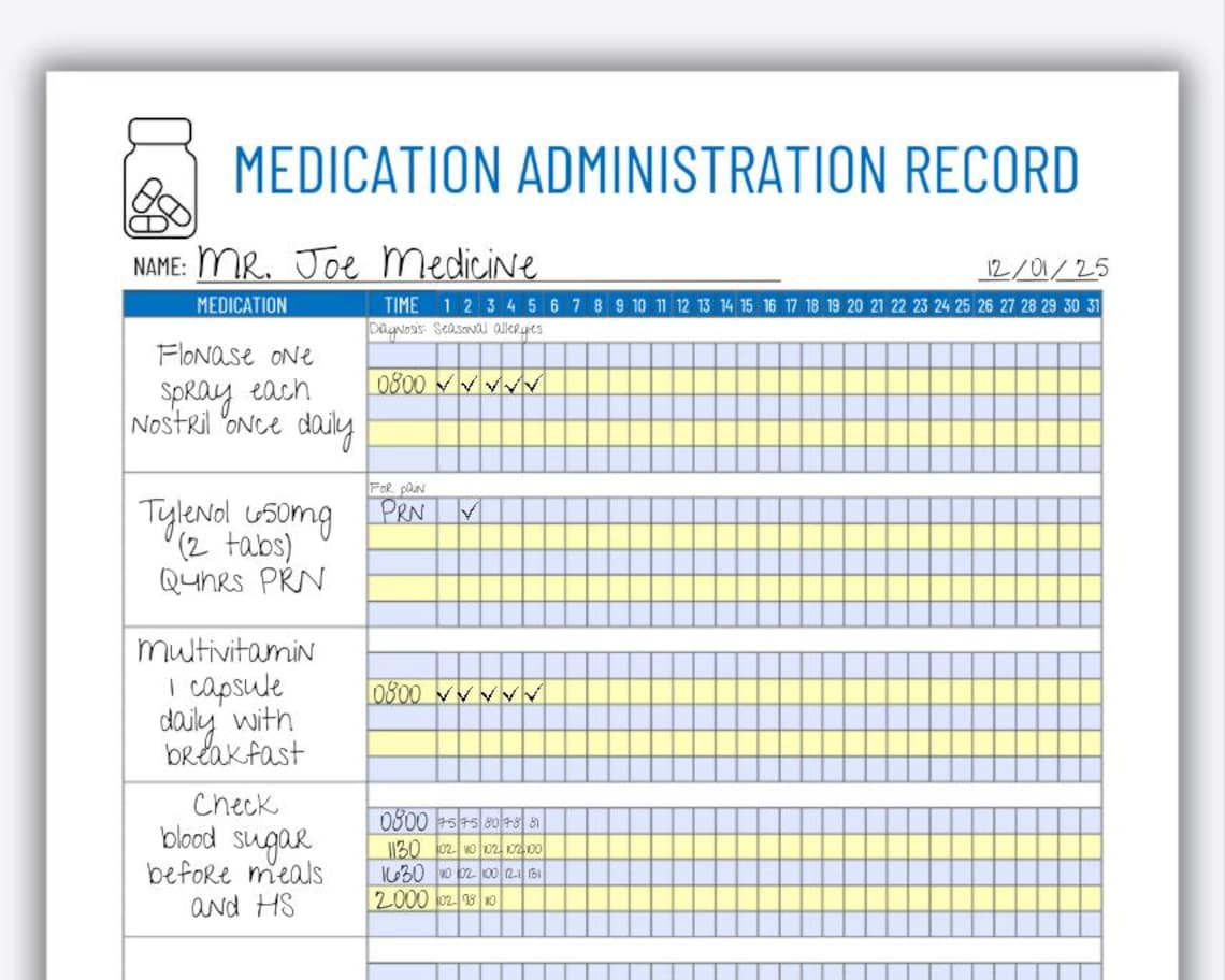 MAR | Medication Administration Record | Printable Medicine Record ...