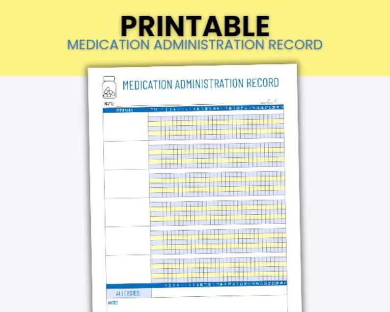 MAR Printable, Medication Administration Record, Daily Medication Log ...