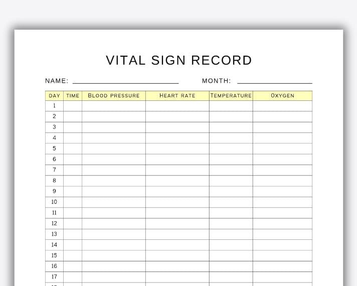 Daily Vital Sign Log, Vital Sign Tracker for Nurse Caregiver, Vital ...