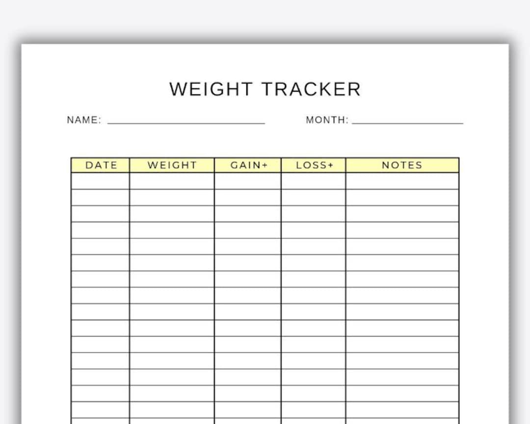 Printable Weight Tracker, Daily Weight Tracker Log, Printable Weight ...