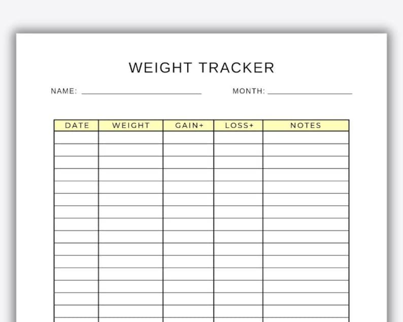 Printable Weight Tracker, Daily Weight Tracker Log, Printable Weight ...
