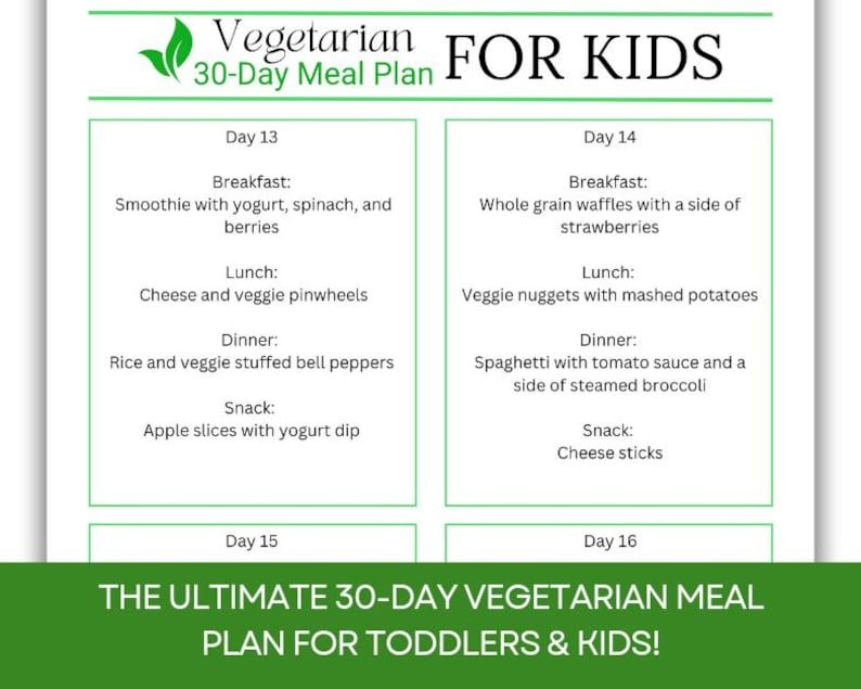 Toddler Meal Plan, Printable 30-day Vegetarian Meal Plan for Kids, Meal ...