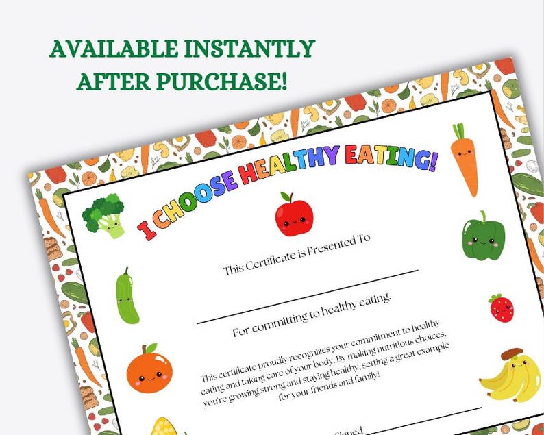 Healthy Eating Pledge, Printable Healthy Eating Certificate for Kids ...