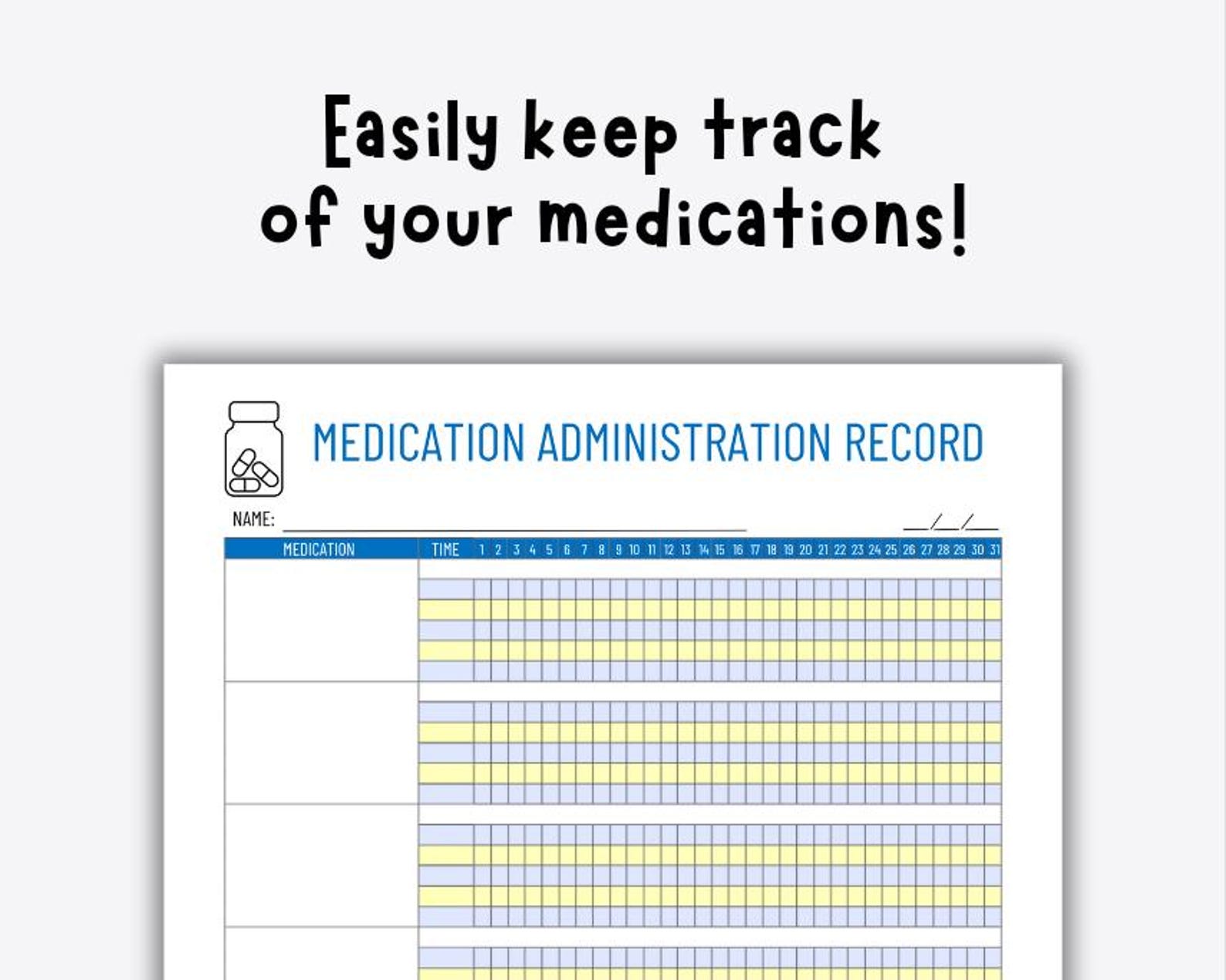 MAR | Medication Administration Record | Printable Medicine Record ...