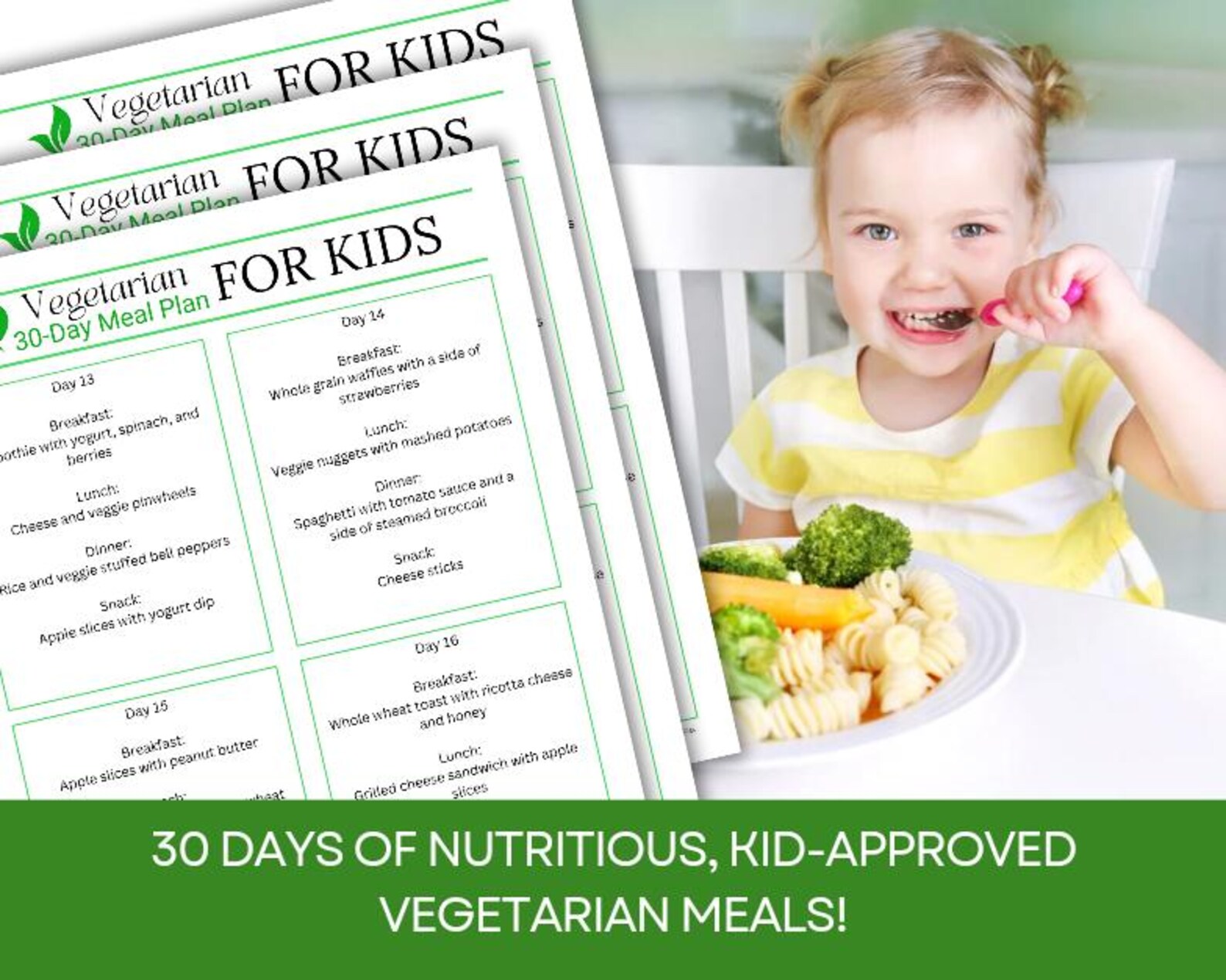 Toddler Meal Plan, Printable 30-day Vegetarian Meal Plan for Kids, Meal ...