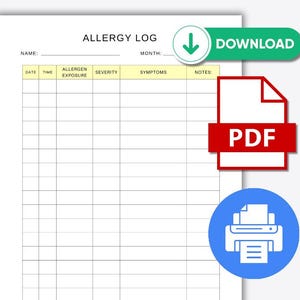 Printable Allergy Tracker, Allergic Reaction Log, Track Allergies ...