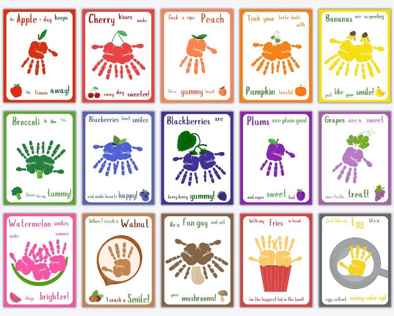 Handprint Fruit Veggie Art Bundle, 50 Food Designs, Printable Crafts ...