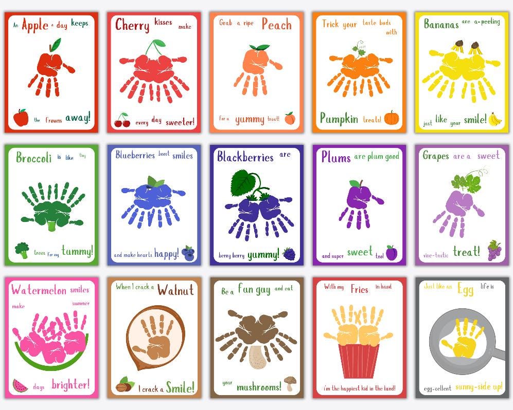 Handprint Fruit Veggie Art Bundle, 50 Food Designs, Printable Crafts ...