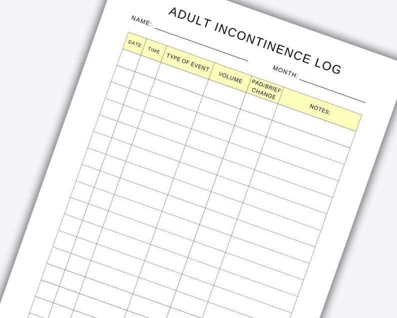 Printable Adult Incontinence Tracker, Bathroom Log Sheet, Bladder ...