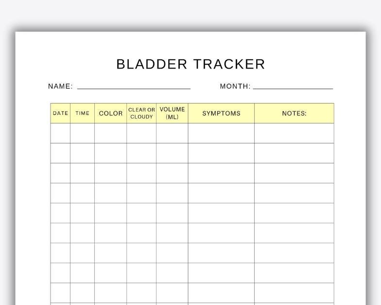 Printable Bladder Tracker, Daily Bladder Health Log, Bladder Tracker ...
