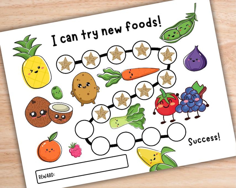 Reward Chart for Picky Eaters, Healthy Eating Rewards, Try New Foods ...