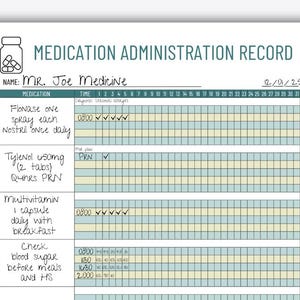 MAR | Medication Administration Record | Printable Medicine Record ...