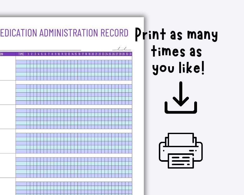 MAR | Medication Administration Record | Printable Medicine Record ...