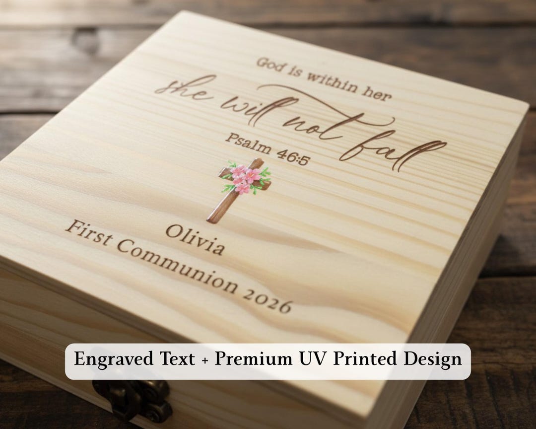 Christian Keepsake Box, Floral Cross, Engraved Name (baptism or ...