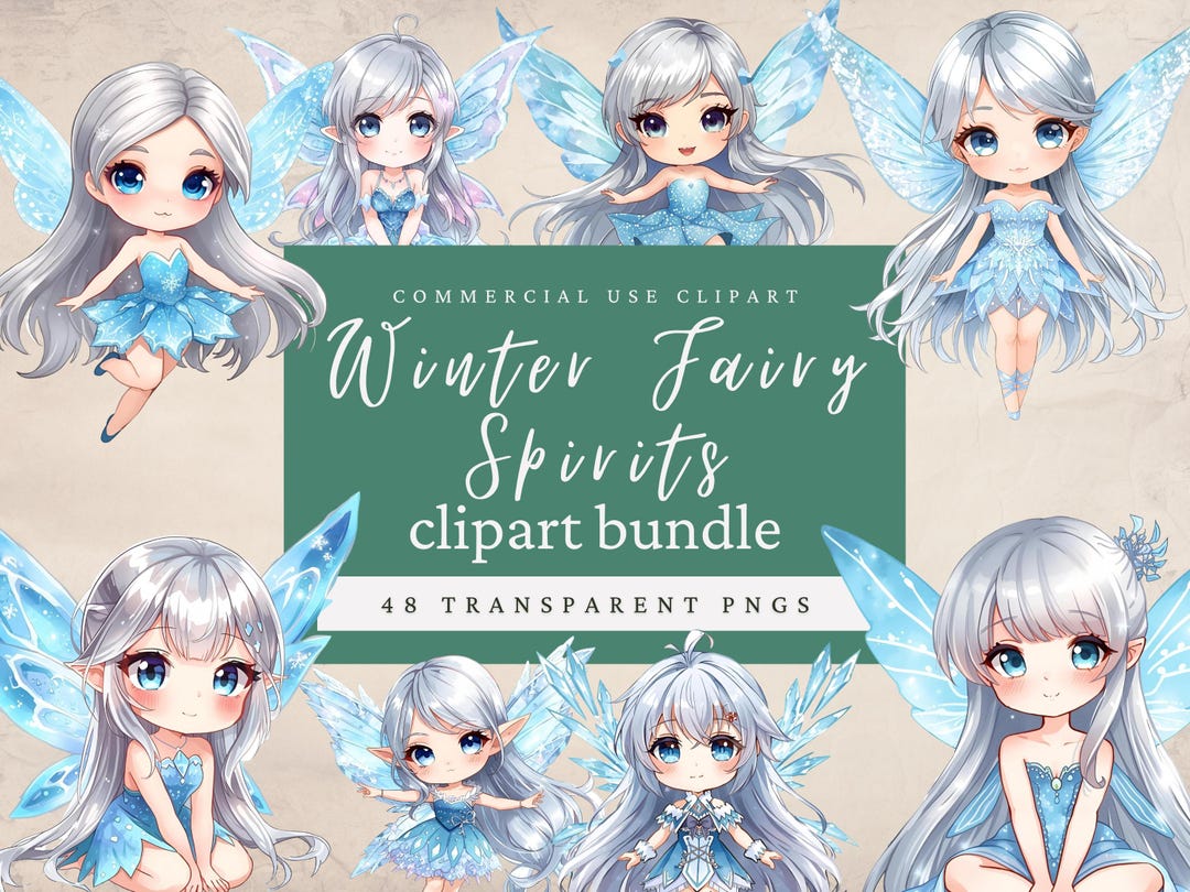 Winter Fairy Spirits Clipart Bundle: 48 Magical Snow Fairies PNG ...