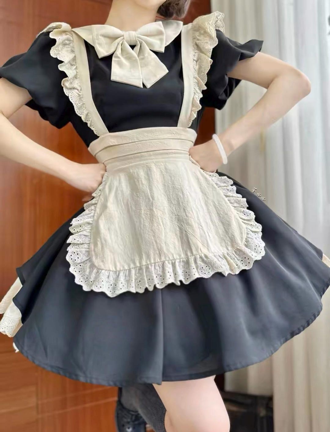 Japanese Maid Dress – Lace, Ruffles, and Bow With Apron – Complete Set ...