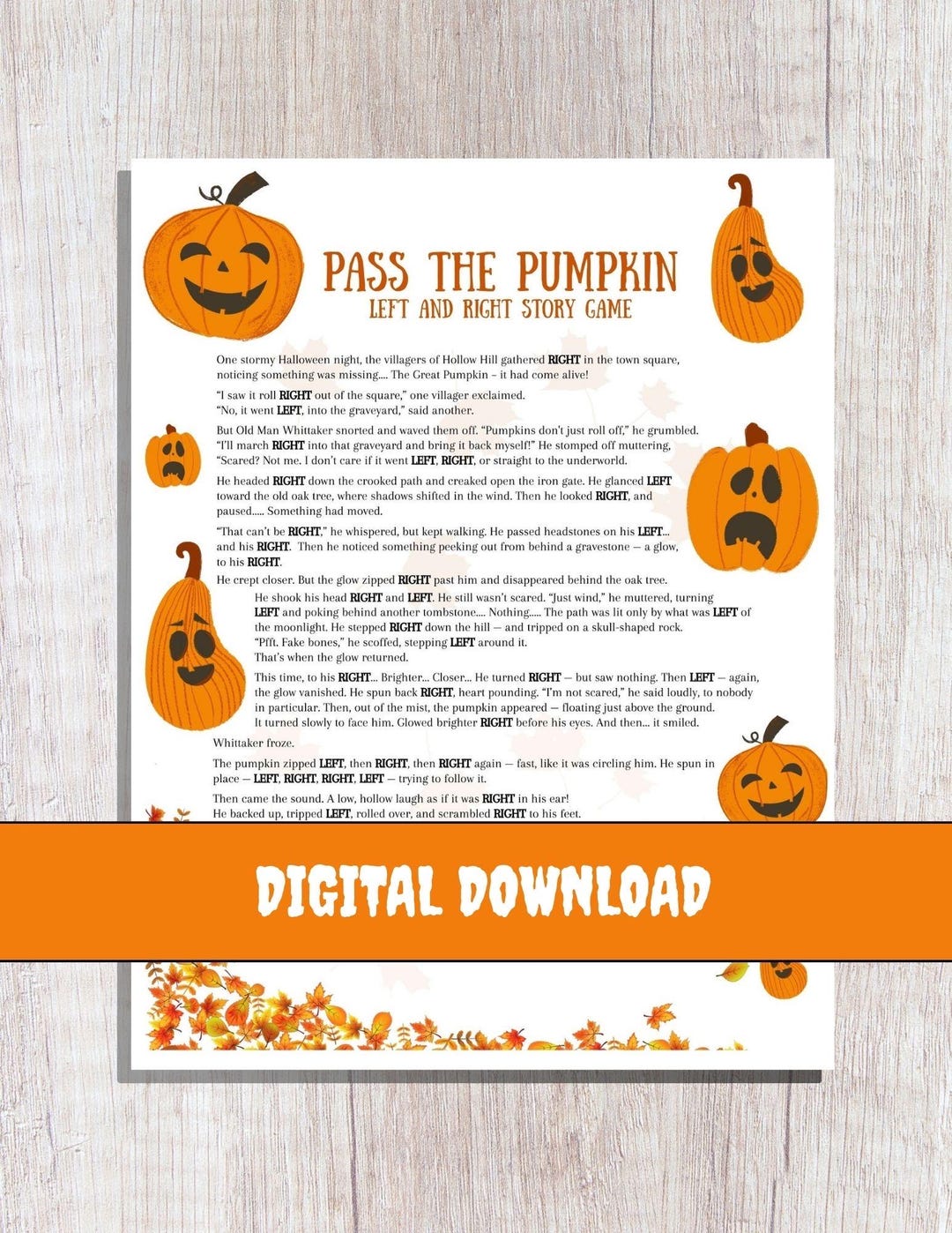 Pass the Pumpkin Halloween Game: Left Right Story (digital Download) - Etsy