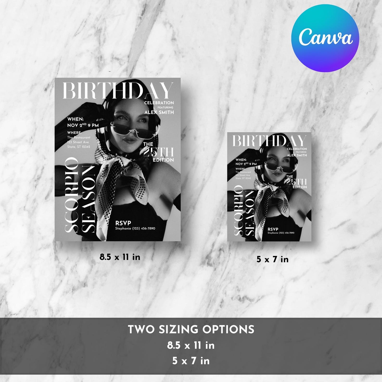 Editable Magazine Cover Birthday Invitation | Canva Template | Modern ...