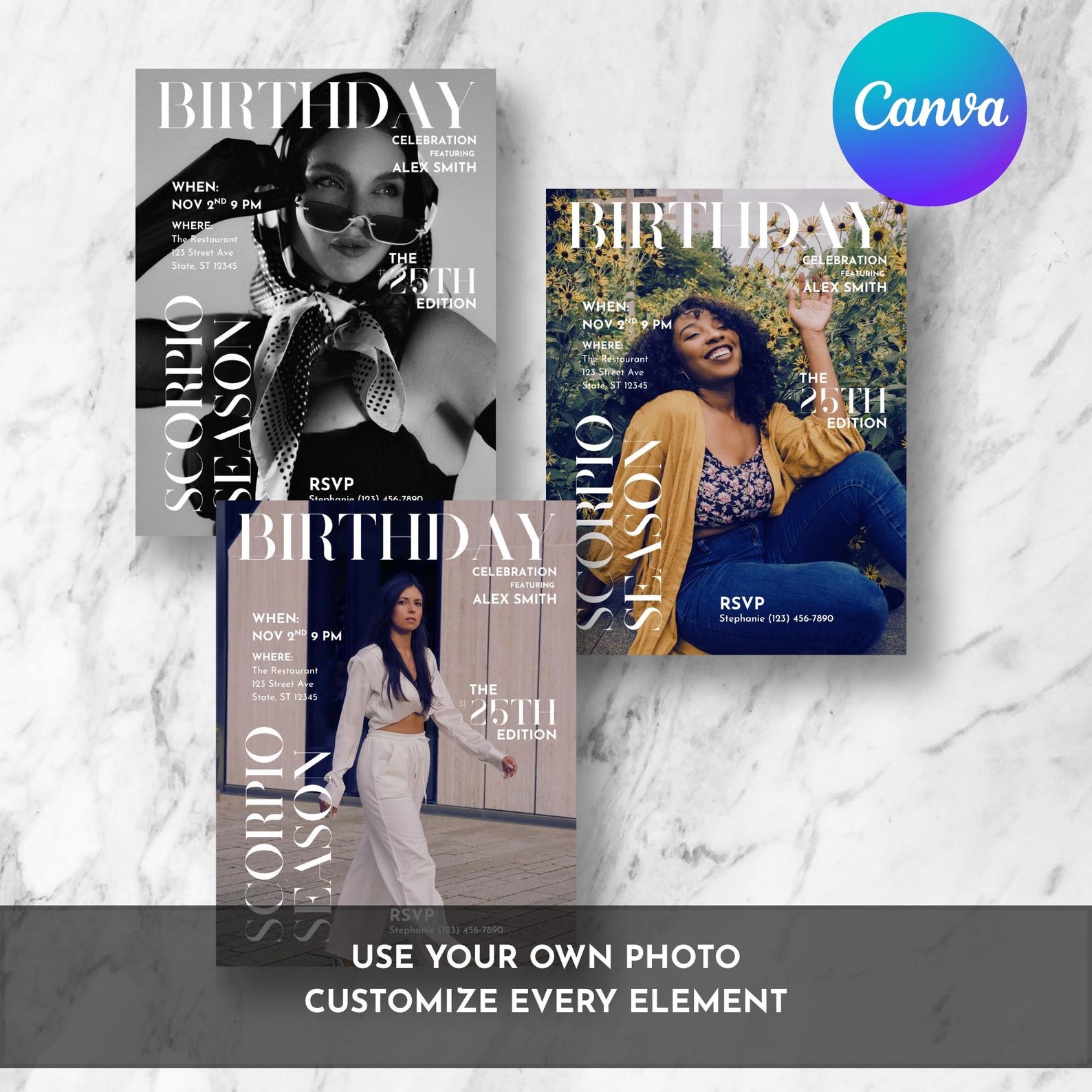 Editable Magazine Cover Birthday Invitation | Canva Template | Modern ...