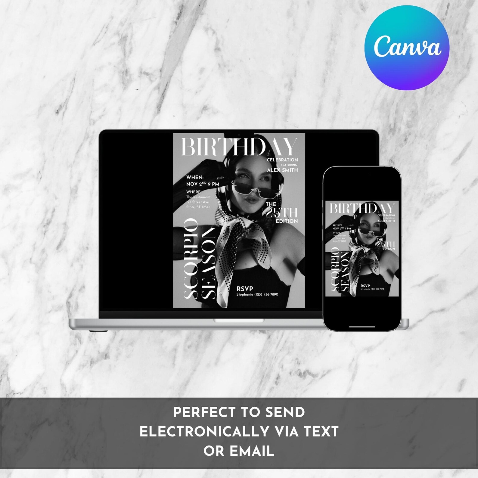 Editable Magazine Cover Birthday Invitation | Canva Template | Modern ...