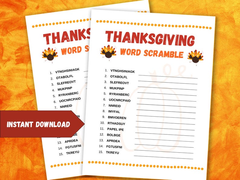 Thanksgiving Word Scramble Printable | Fun Kids & Family Party Game ...
