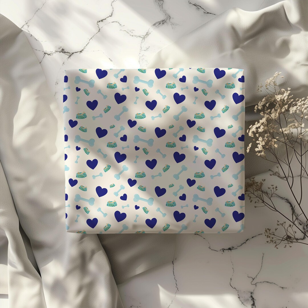 Bluey Inspired Dog Lover Wrapping Paper With Bones Hearts and Bowls ...