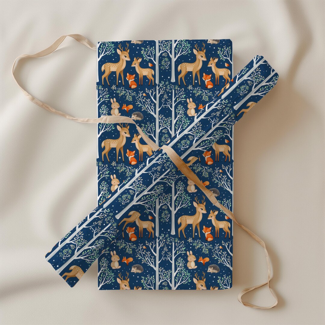 Woodland Animals Wrapping Paper Deer and Forest Gift Wrap Woodland ...
