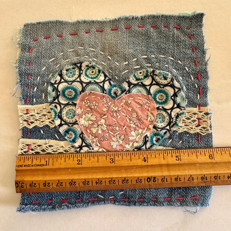 Sashiko Heart Patch, Embroidered Lace, Liberty of London, Upcycled ...