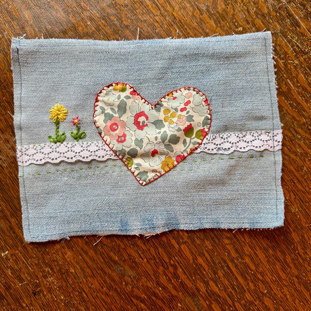 Sashiko Heart Large Patch, Embroidery, Lace, Liberty of London ...