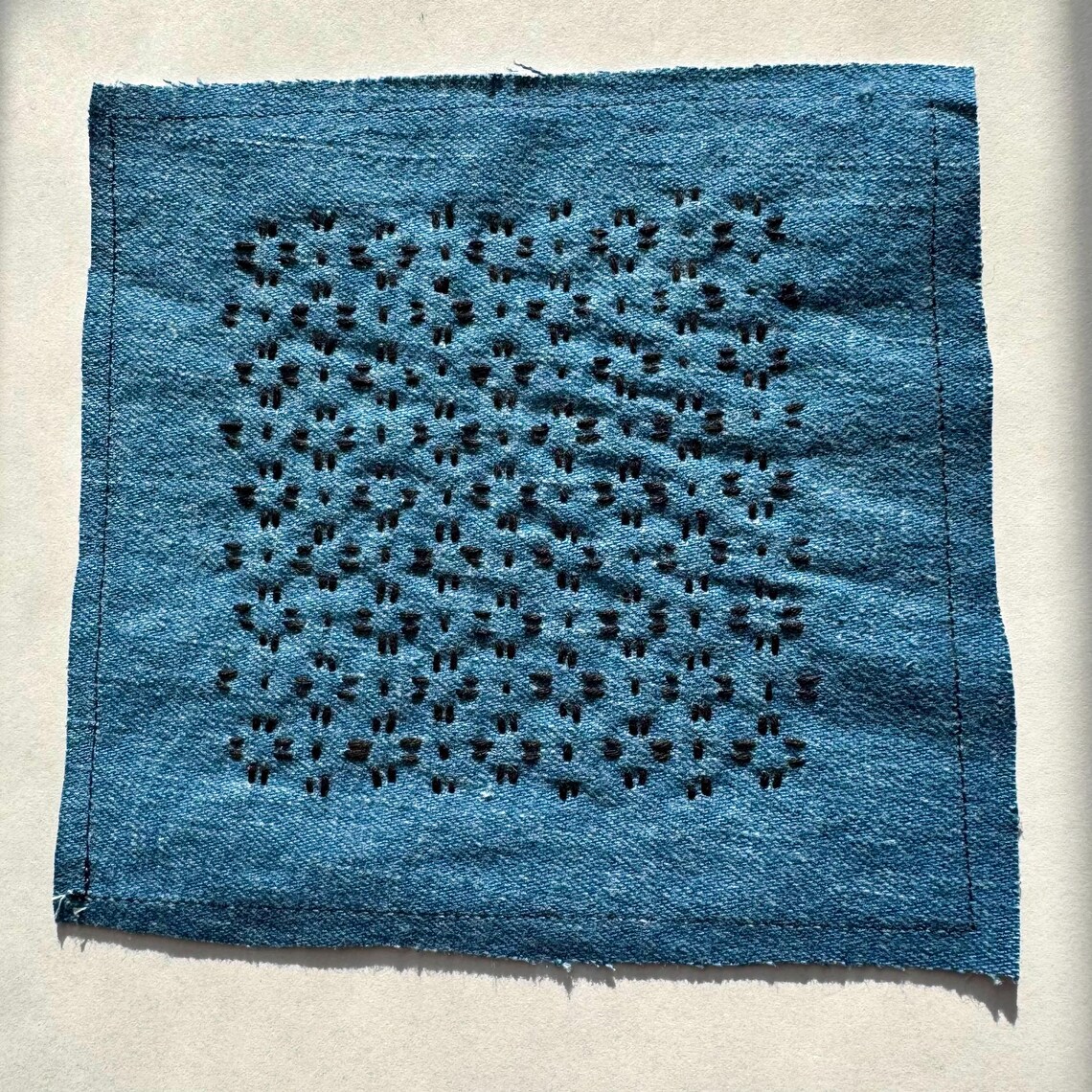 Sashiko Patch, Hand Embroidered Design in Black on Blue Denim, Sew on ...
