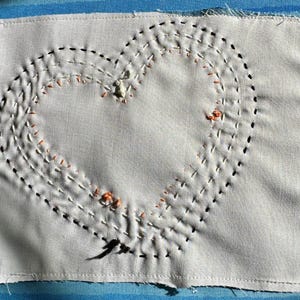 Sashiko Heart Patch, Liberty of London Peacock Print on Denim, Slow Stitching, Sew On, Visible ...