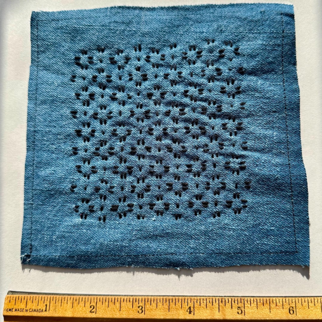Sashiko Patch, Hand Embroidered Design in Black on Blue Denim, Sew on ...