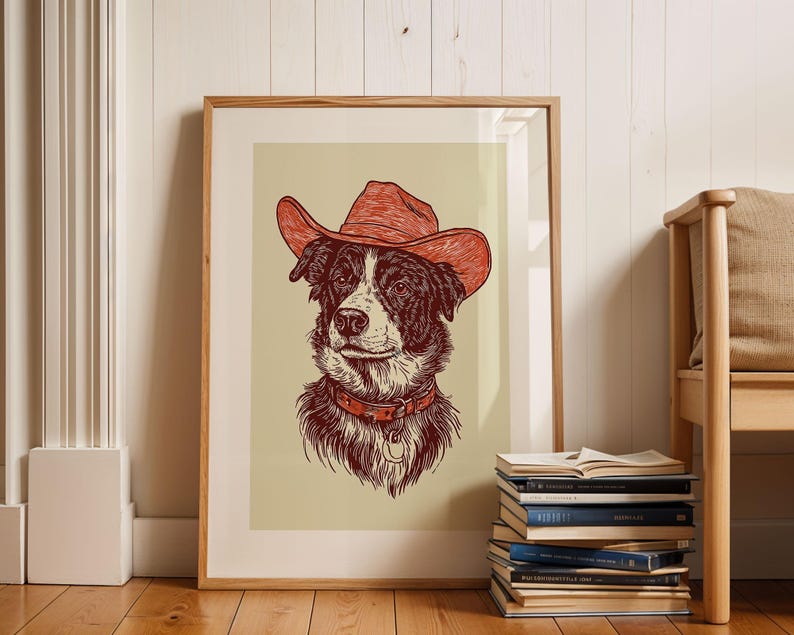 Cowdog Blue Heeler Southwestern Print. Western Wall Art. Australian ...