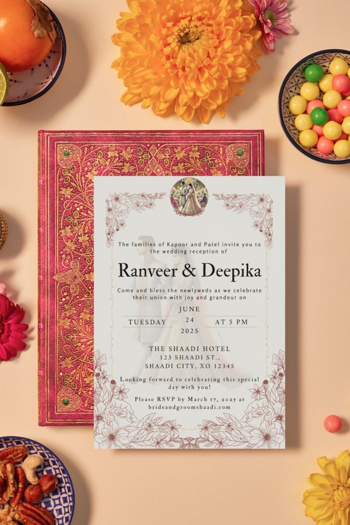 Editable Indian Wedding Reception Invitation | Watercolor Design With ...